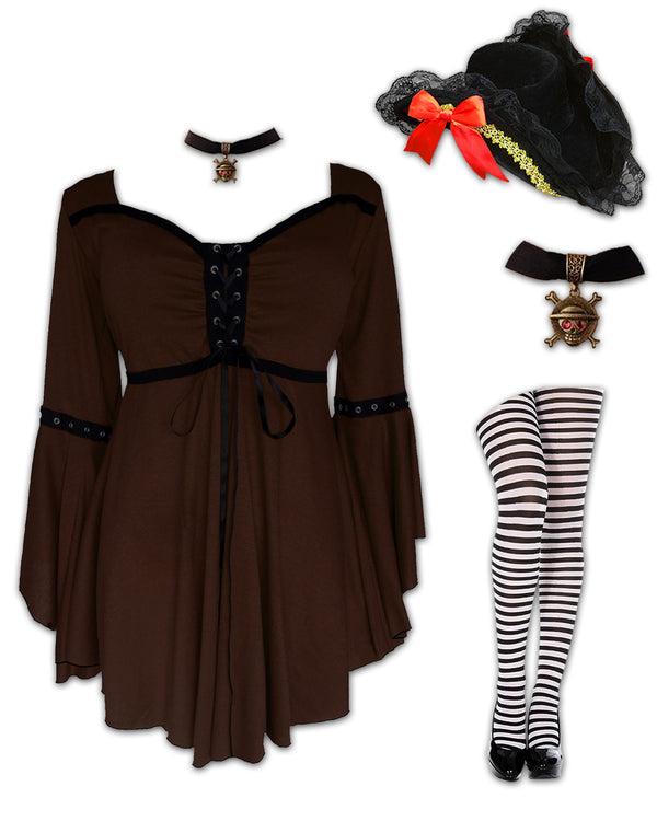 Buccaneer Pirate Costume with Ofelia Top, Walnut - Dare Fashion